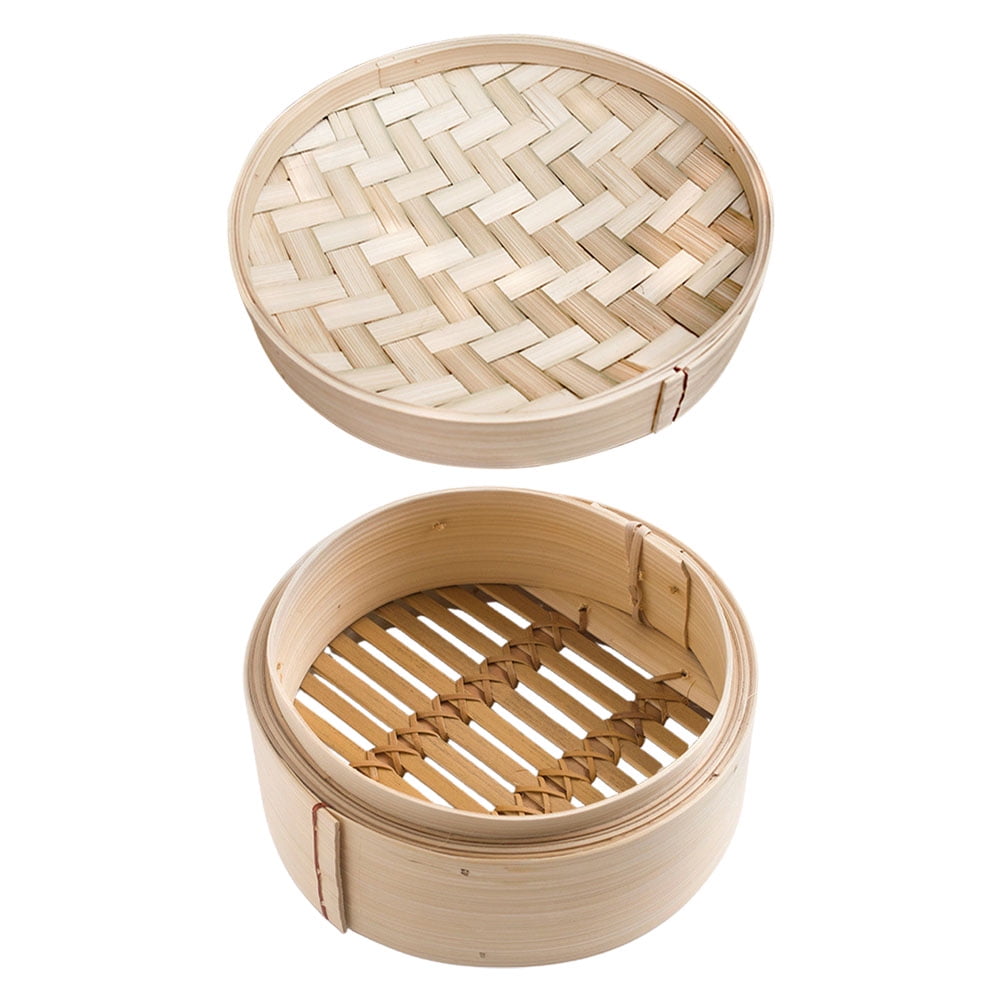 HOMEMAXS Bamboo Steamer Basket for Kitchen Use Beige Color with Lid ...