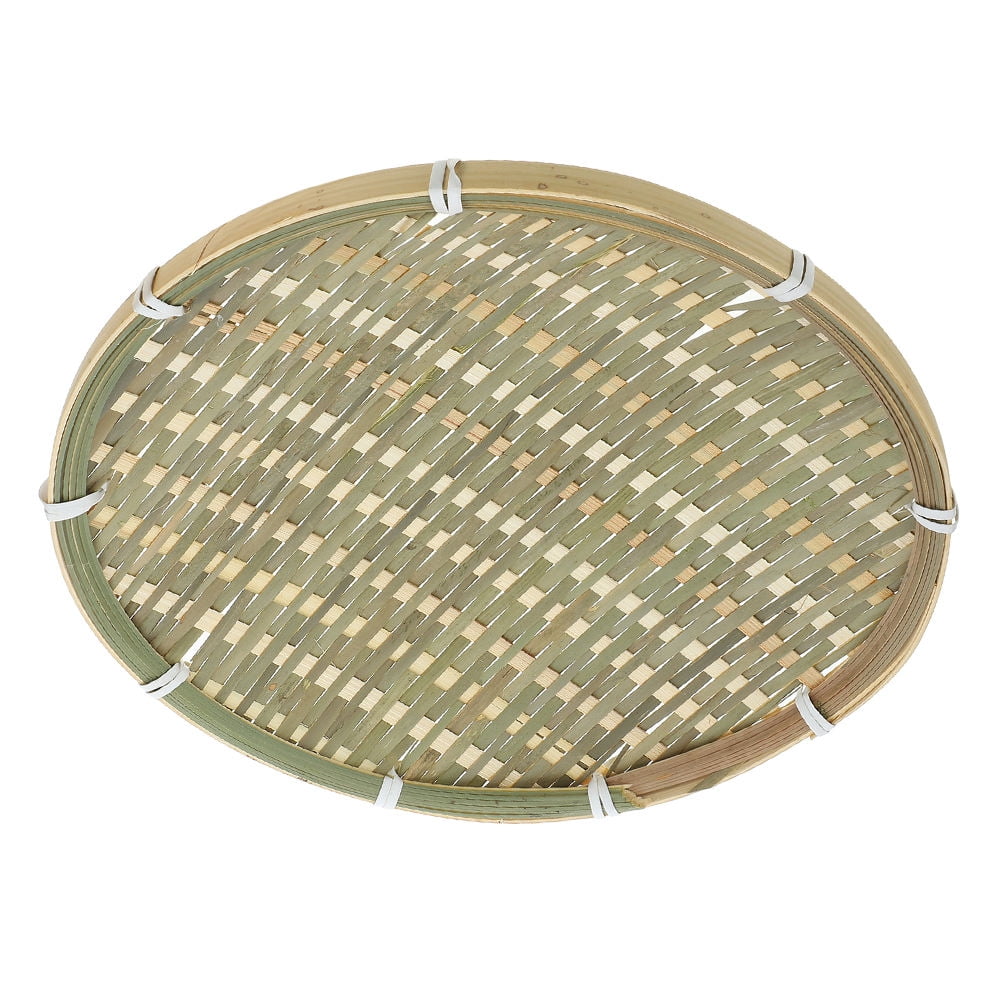 HOMEMAXS Bamboo Woven Basket Trays 11.79 Inch Flat Wicker Round Fruit ...