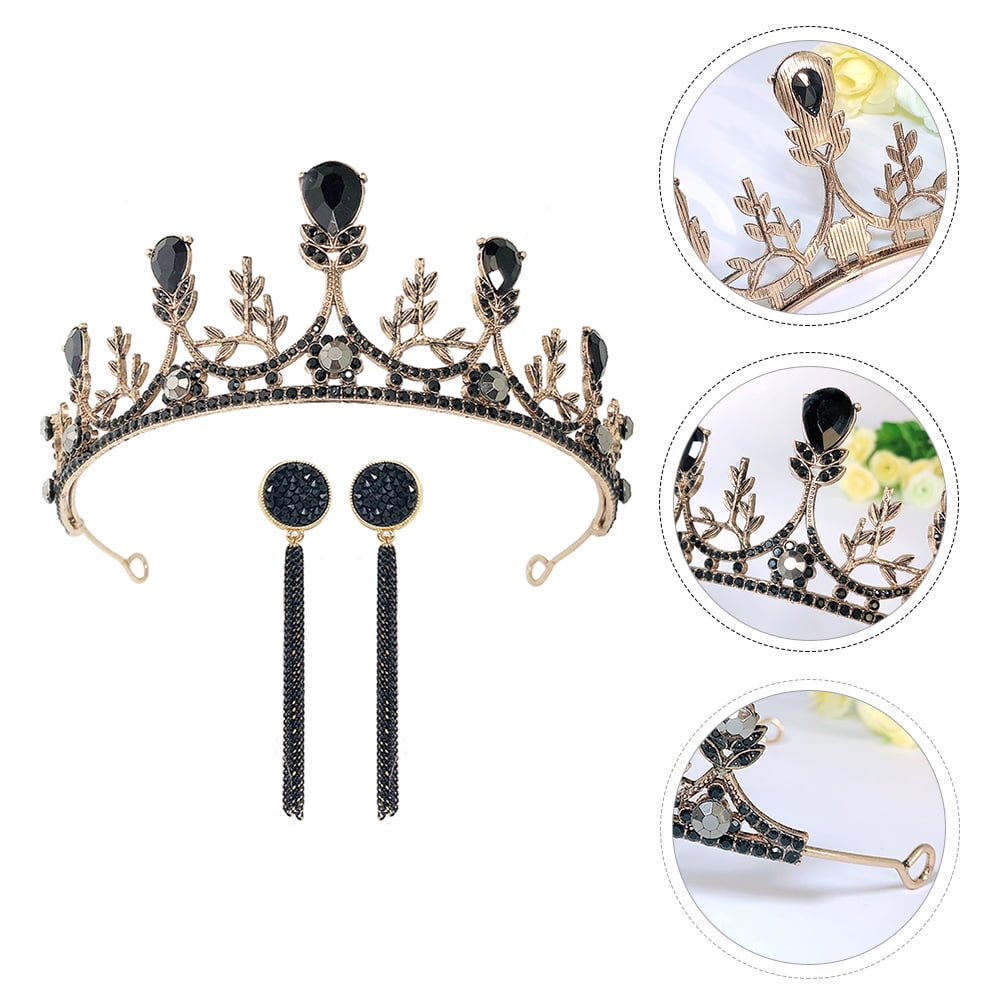 HOMEMAXS Baroque Style Bridal Hair Hoop Crown and Earrings Set in Black ...