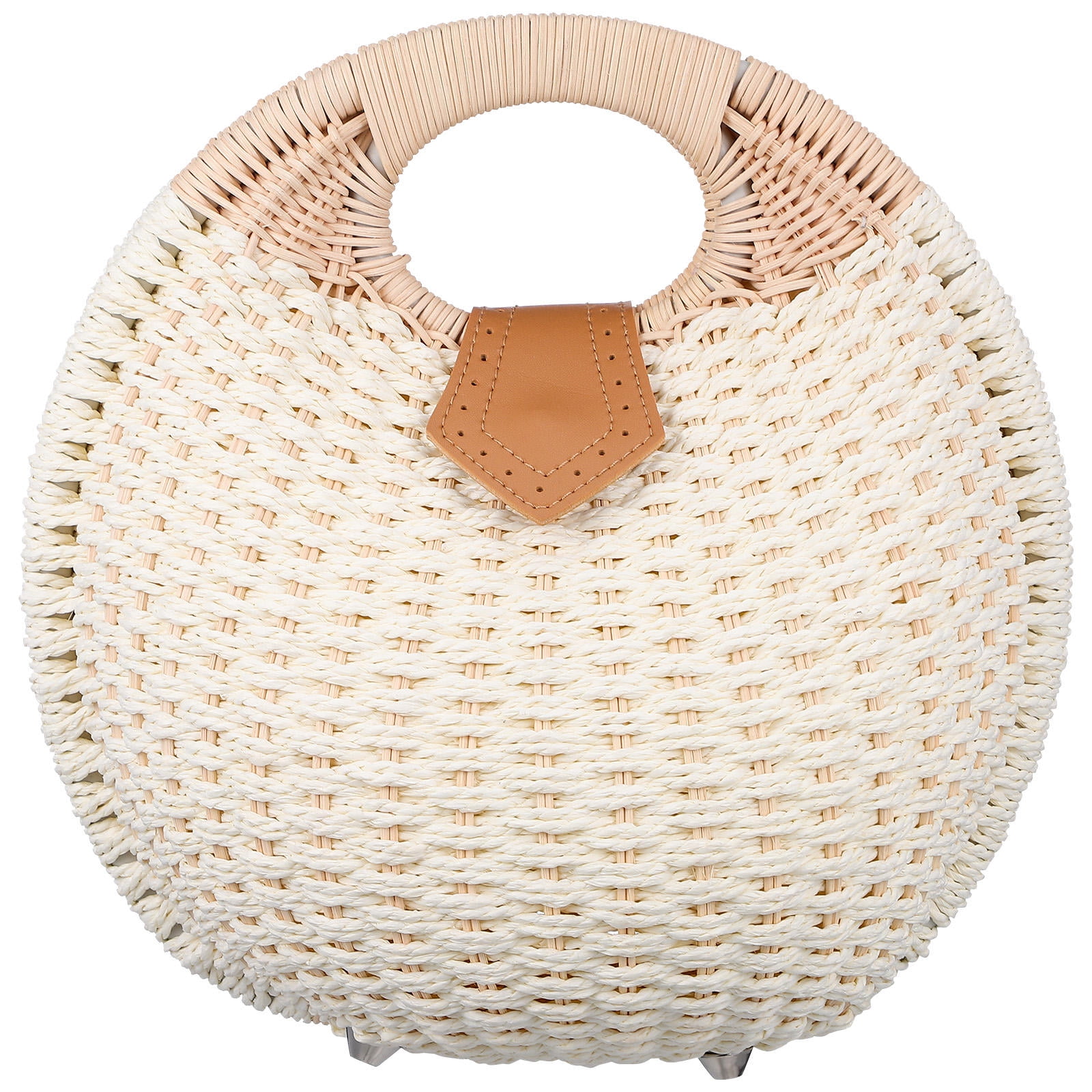 HOMEMAXS Beautiful White Rattan Handbag with Straw Material for Storage ...
