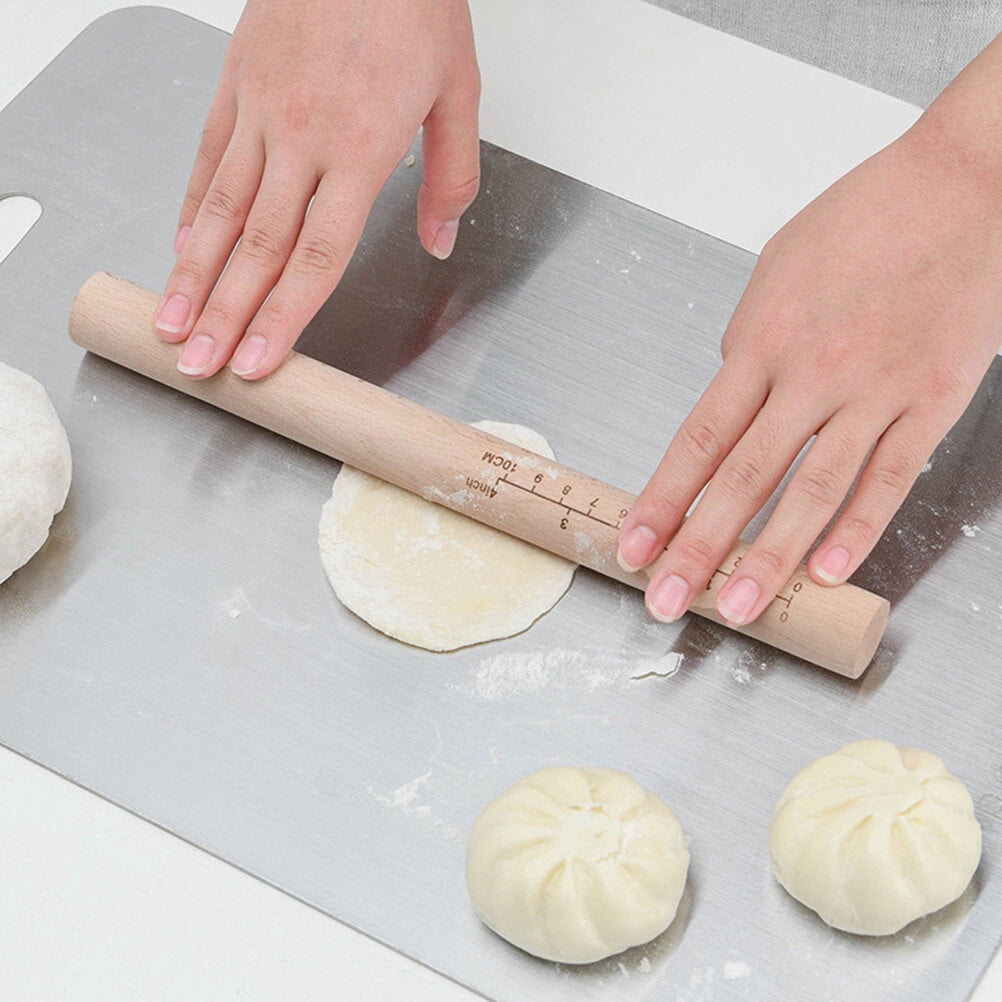 Beech Rolling Pin with Scale Dumpling Wrapper Roller Non-stick Dough ...