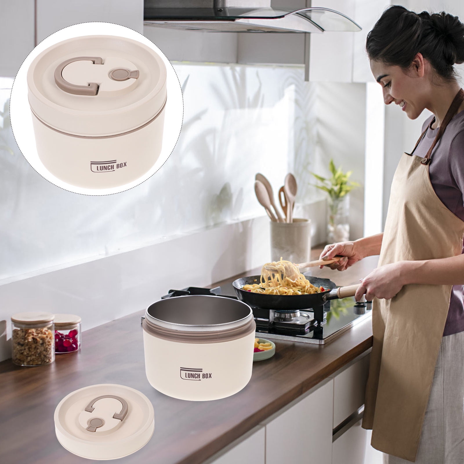 HOMEMAXS Beige Insulated Stainless Steel Meal Box for Home Use with ...