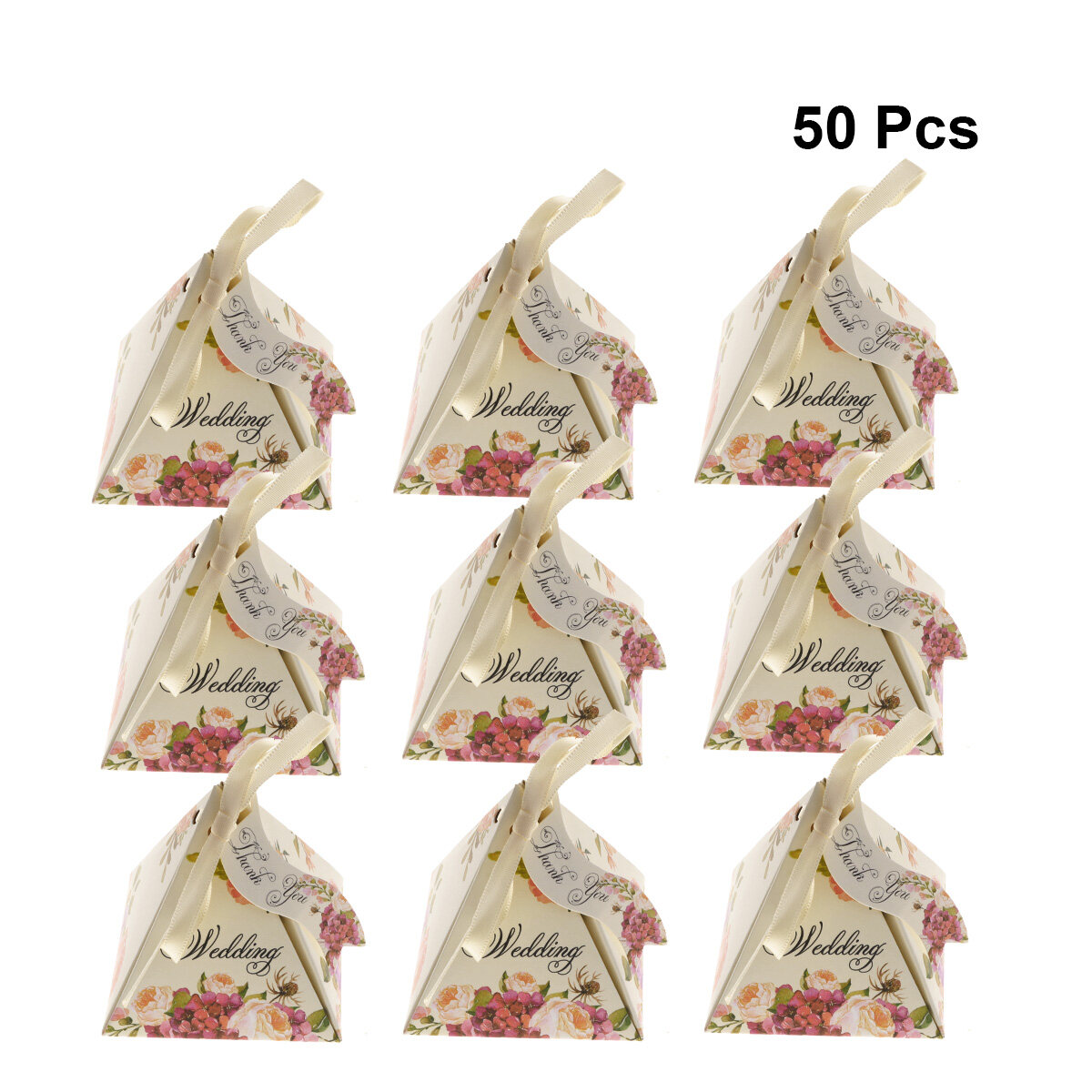 HOMEMAXS Beige Pyramid Shaped Candy Boxes for Wedding Party Favor with ...