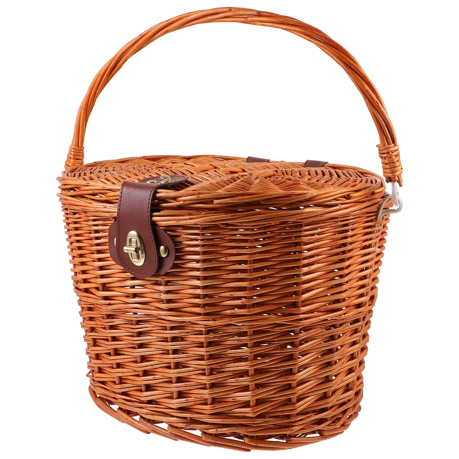 HOMEMAXS Leta Wicker Front Bike Basket for Handlebar Brown Style with ...