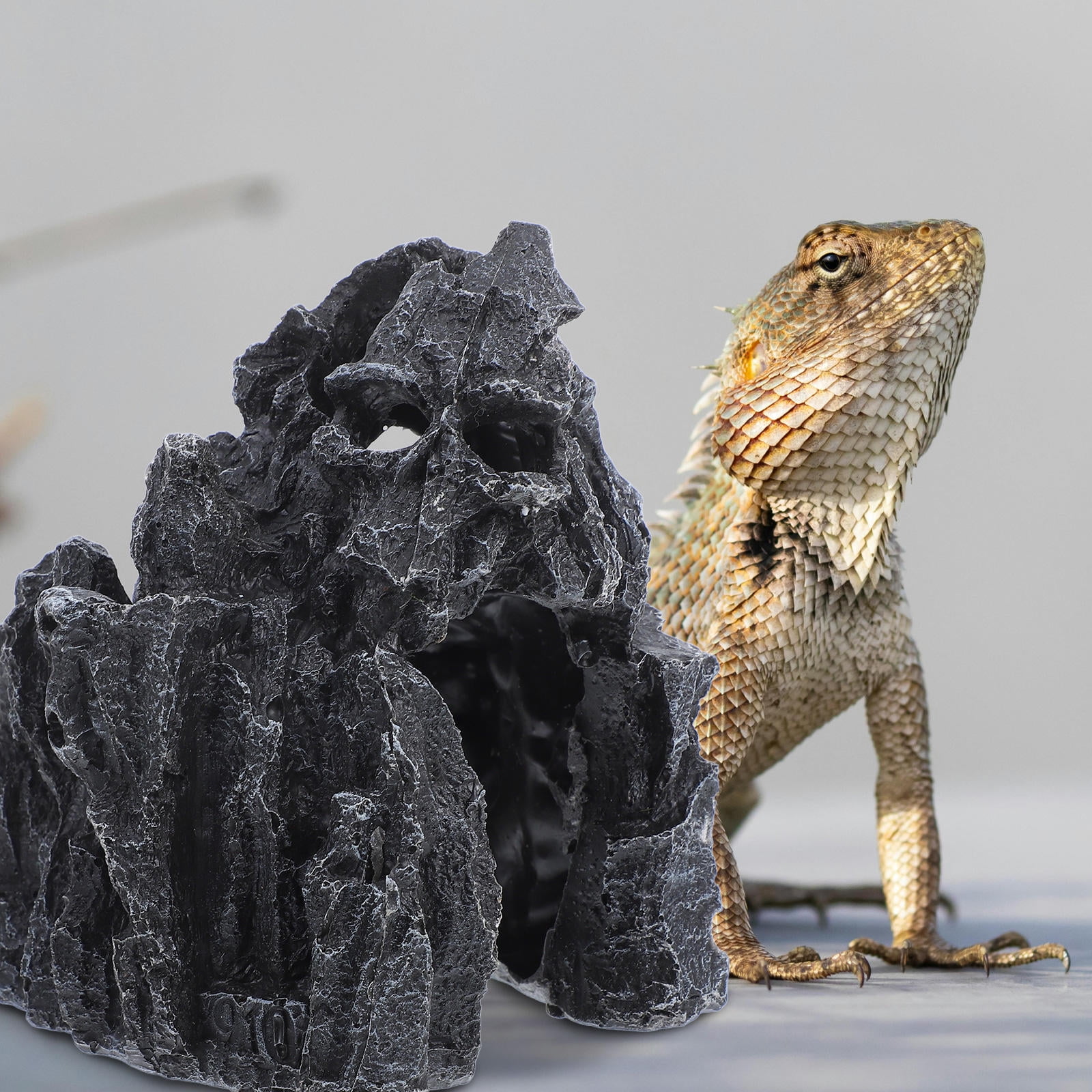 HOMEMAXS Black Resin Reptile Hideout for Snake Tank Accessories with ...