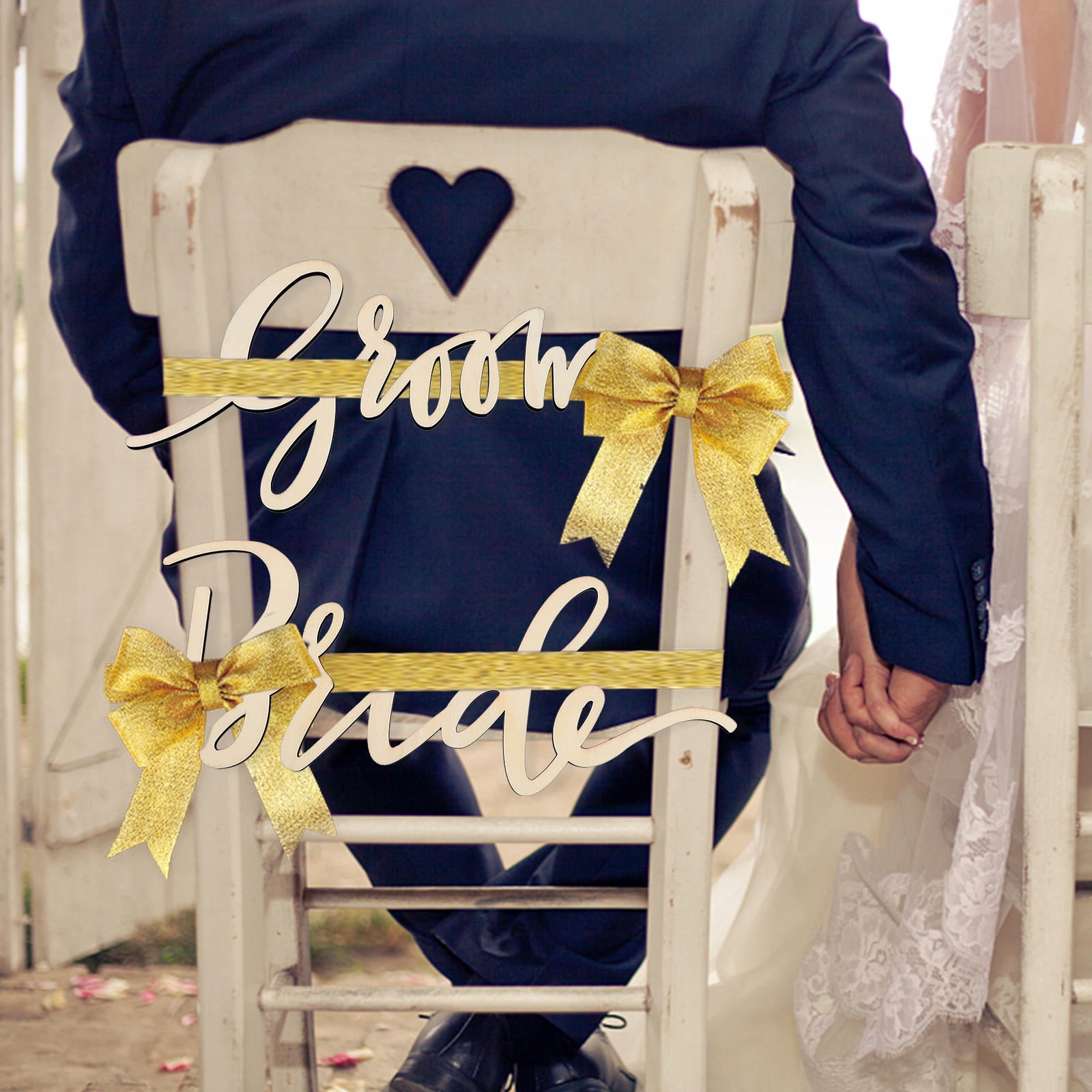 HOMEMAXS Bride Groom Chair Sign Decorations for Wedding Use Beige Wood ...