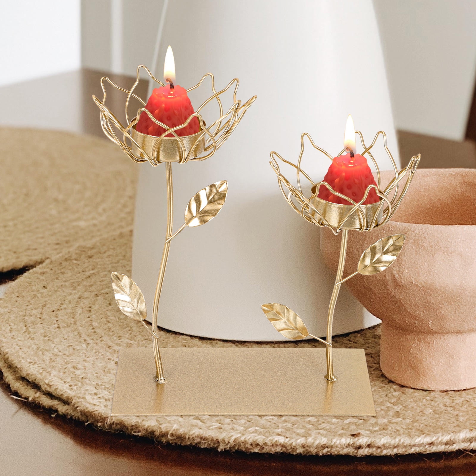 Minkissy Iron Candlestick Flower Design Simple Structure 1Pack 7.5x6x3 ...