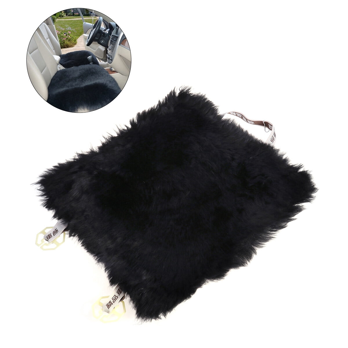 Car Seat Cover Sheepskin Wool Car Seat Cushion Lanital Chair Pad (Black ...