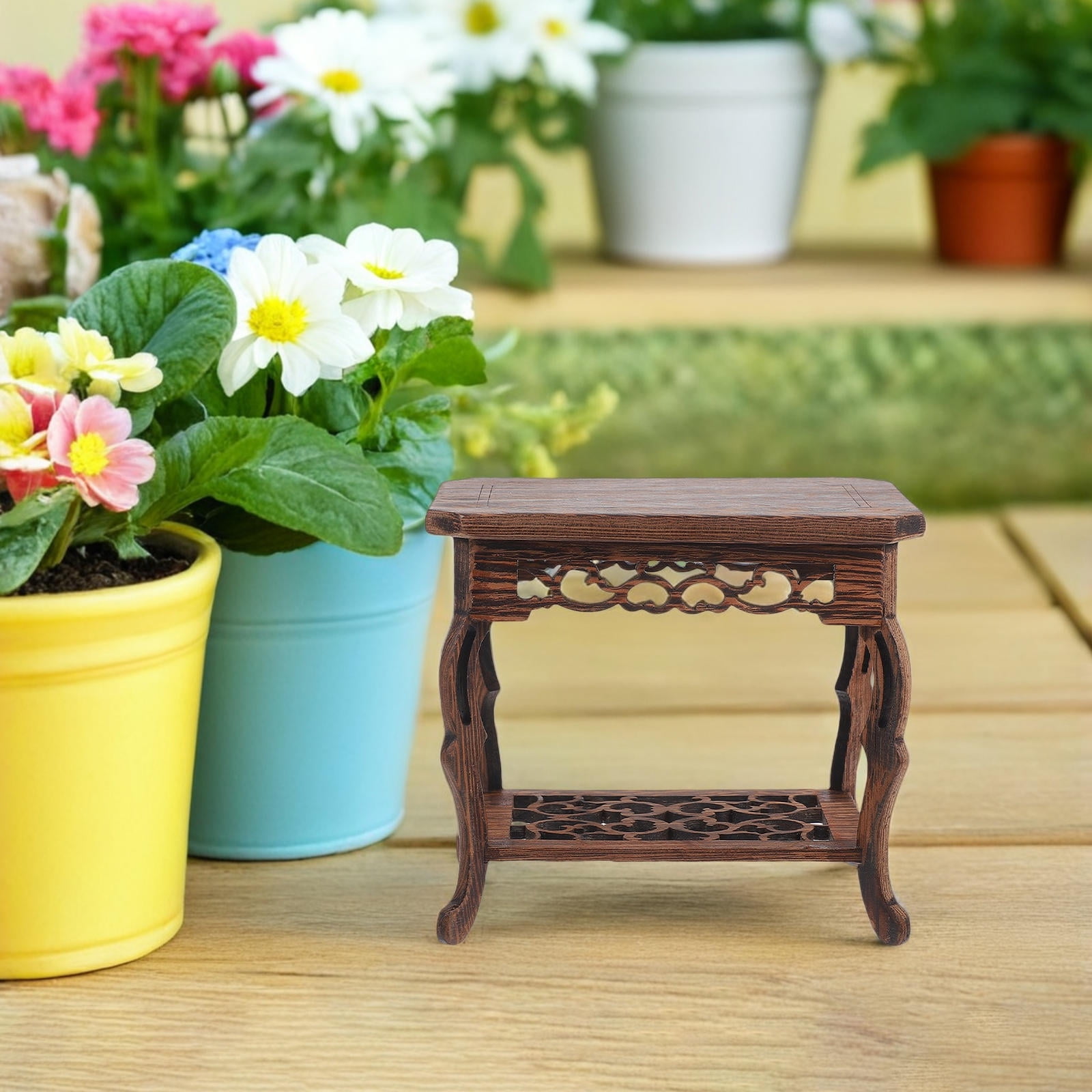 HOMEMAXS Carved Wooden Plant Stand Oriental Fishbowl Display Pedestal ...