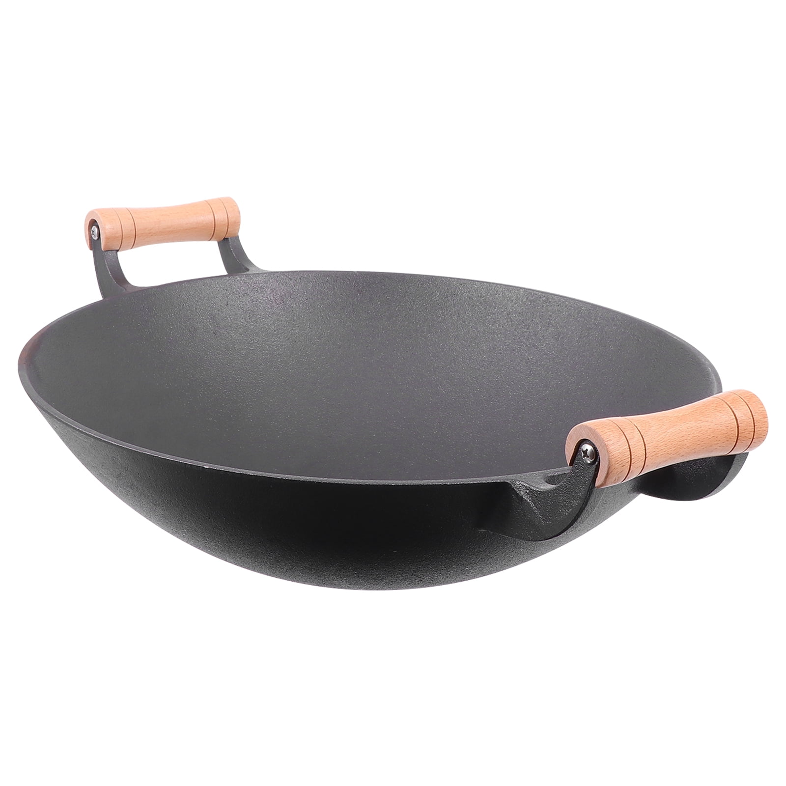HOMEMAXS Cast Iron Wok Pans Ninja Work Cooking Nonstick Cookware Black ...