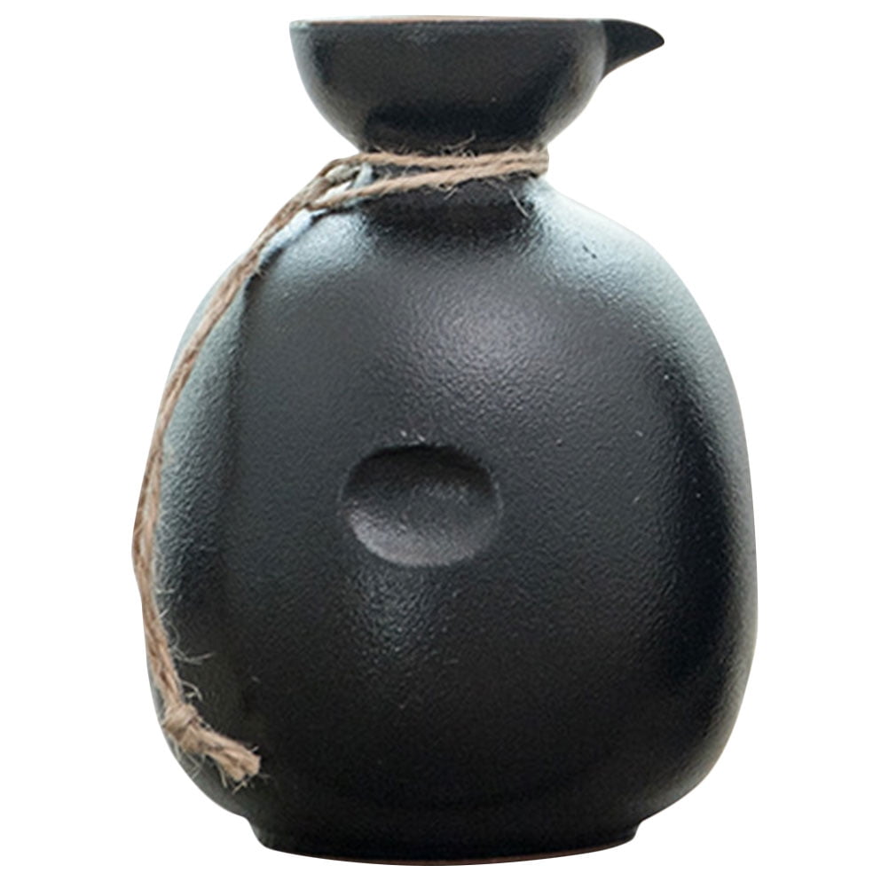 HOMEMAXS Ceramic Wine Flask for Home Use Black Japanese Sake Jug with ...