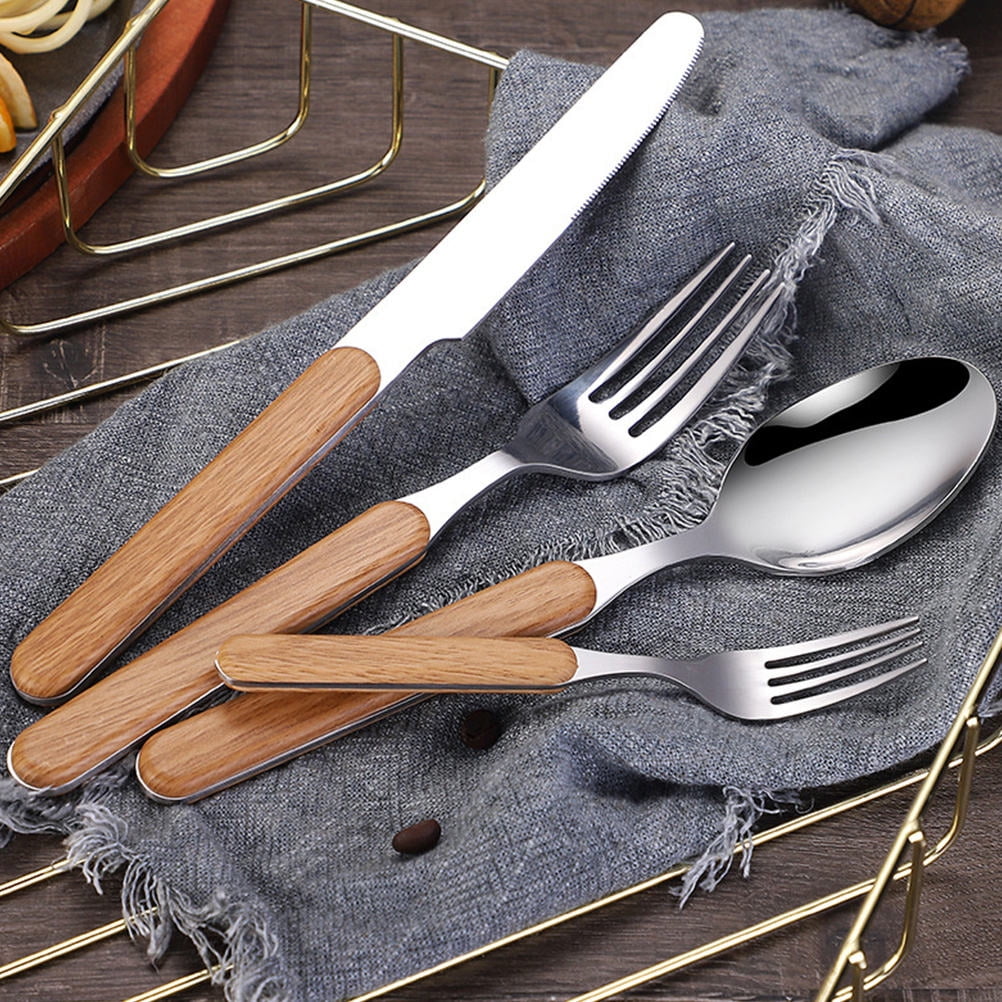 Charming Retro Cutlery Set with Wood Grain Handles Safe Made of ABS and ...