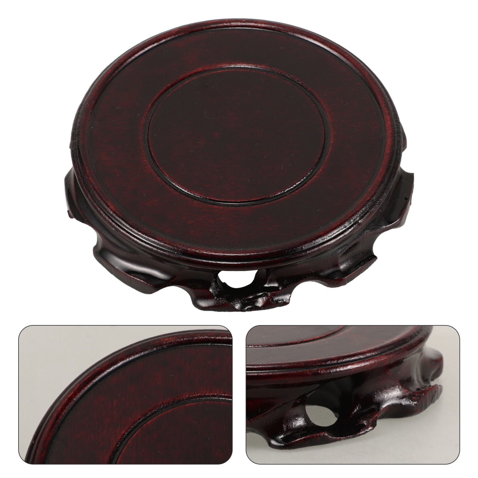 HOMEMAXS Chinese Wooden Base Round Vase Plant Statue Stone Display ...