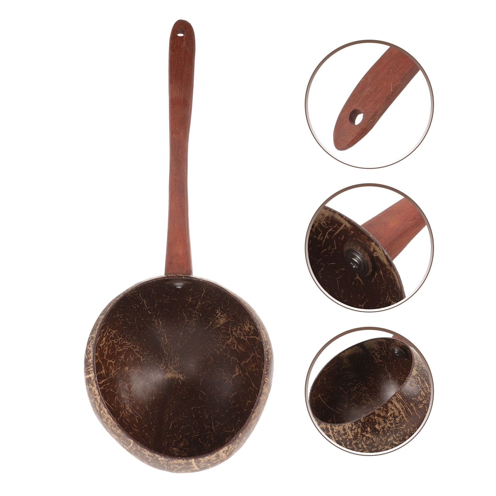 HOMEMAXS Coconut Shell Ladle with Long Handle for and Kitchen Use ...