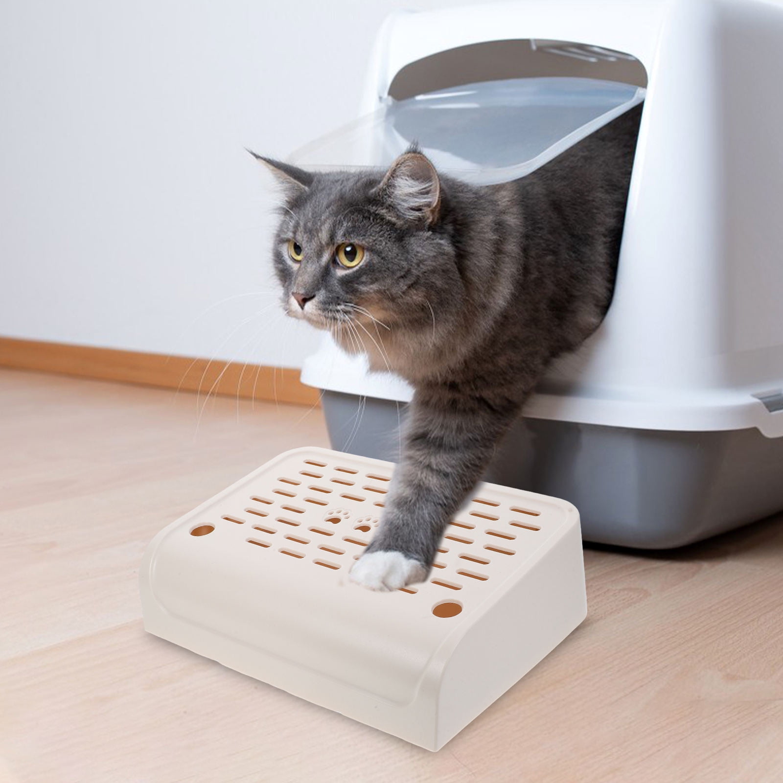HOMEMAXS Cat Litter for Elderly Small Cats Easy Access ABS Khaki 11.8x7 ...
