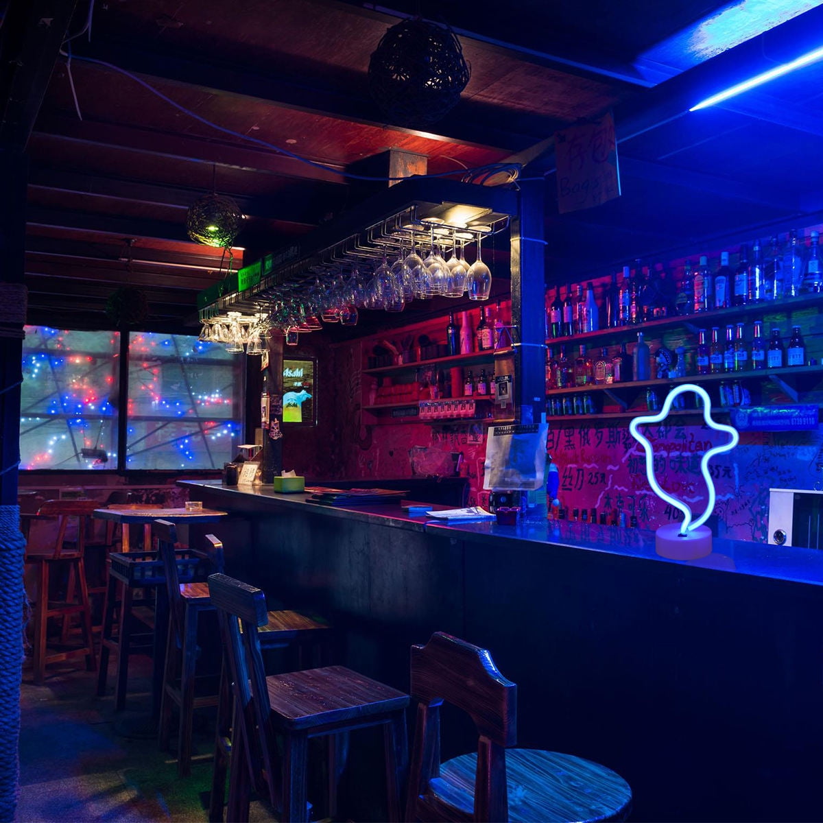 HOMEMAXS Creative Ghost Shape LED Neon Lamp for Home Decor and Parties, Durable White Plastic ...