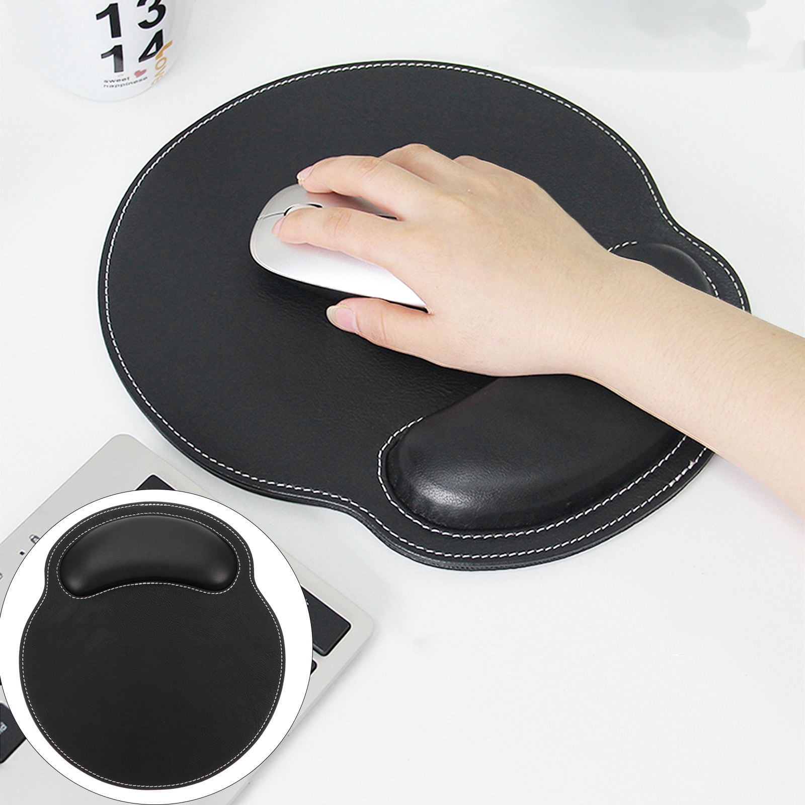 MOKKHNB Chic Design Mouse Mat Wrist Support Black Leather 1Pcs ...