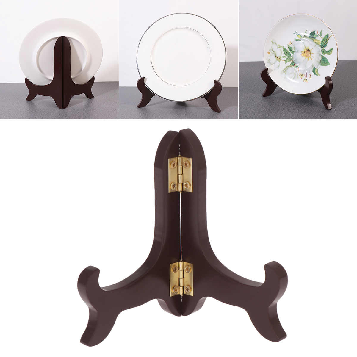 HOMEMAXS Dark Brown Wooden Display Stand for Decoration Curved Easel ...