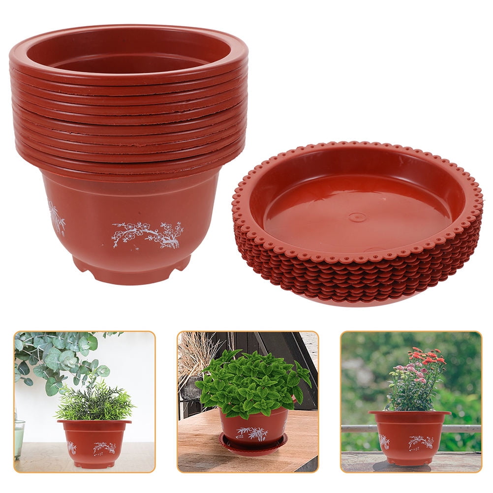 HOMEMAXS Dark Red Plastic Flower Pots for Use Lightweight Portable Mini ...
