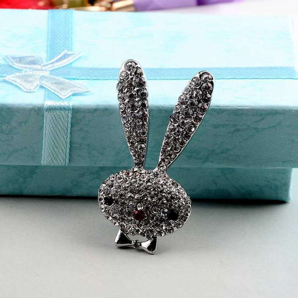Minkissy Rhinestone Bunny Brooch White Alloy 1Pcs - Walmart.com
