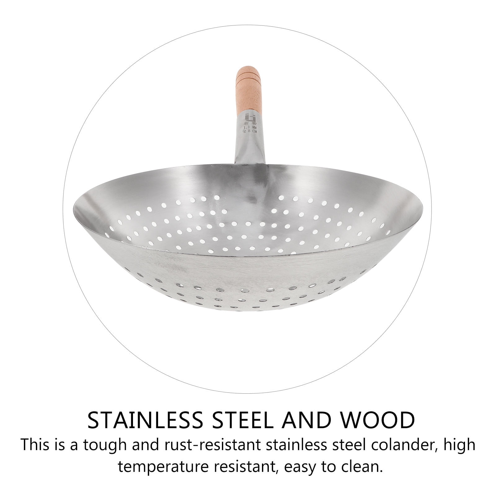 HOMEMAXS Dish Drainer Sift Colander with Wooden Handle Hot Oil ...