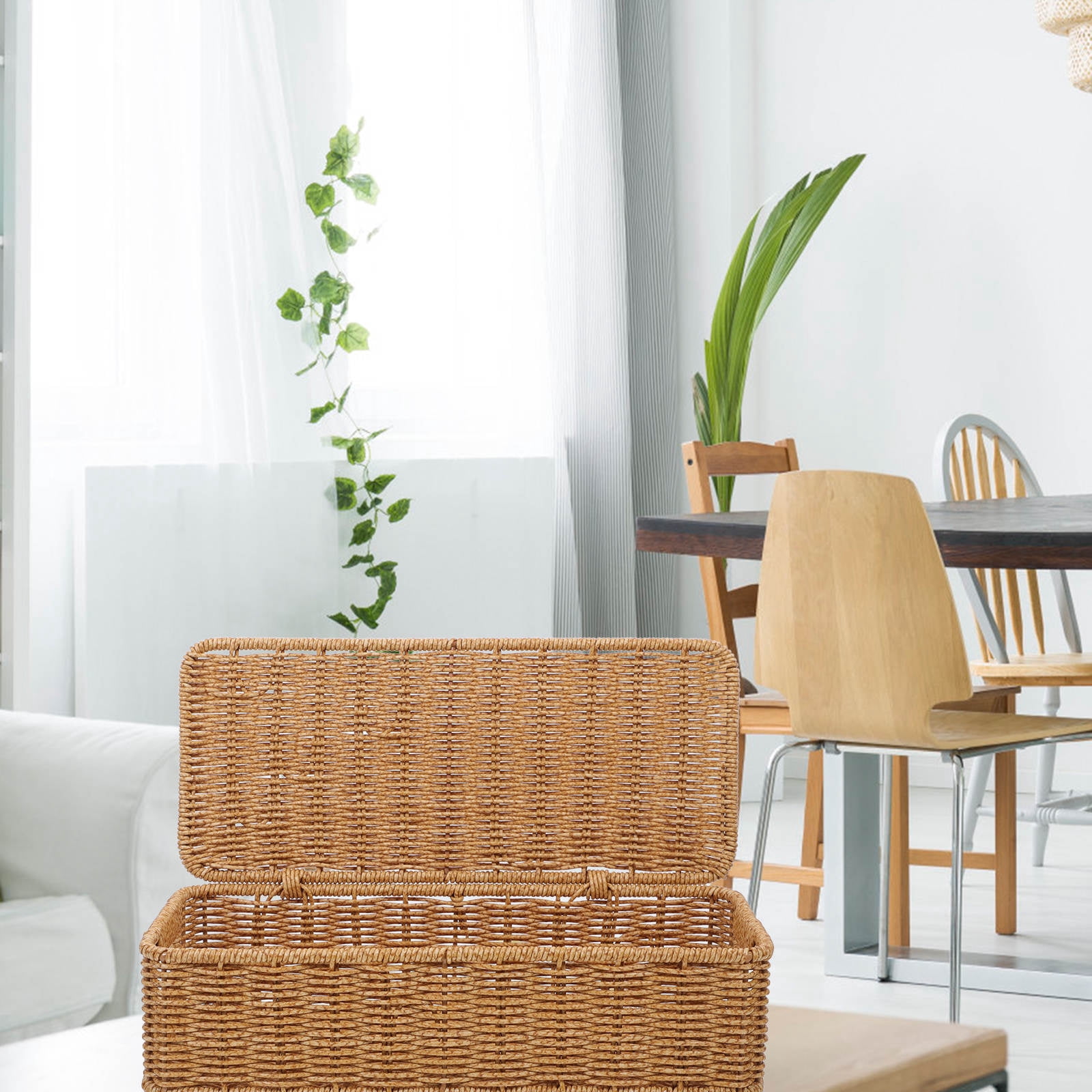 HOMEMAXS Display Cases Wicker Basket Woven Boxes Storage Light Brown ...