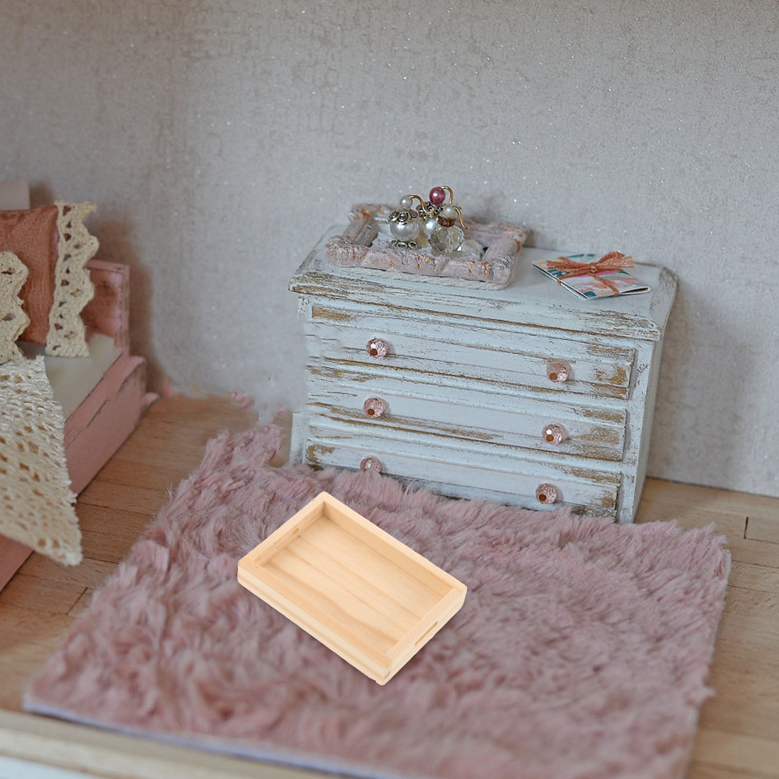 Doll House Miniature Tray Model Wooden Tray Model Tray Prop Food ...