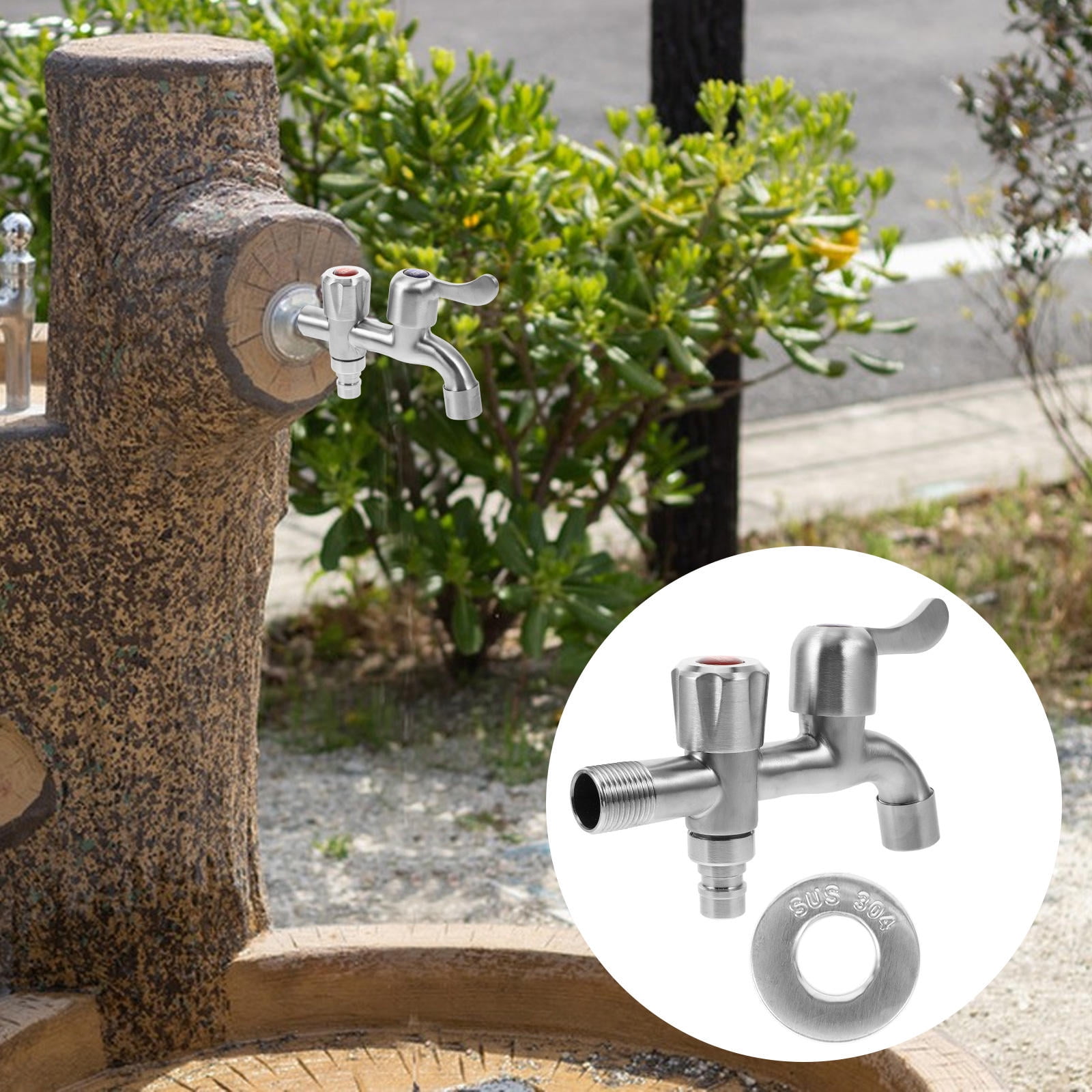 HOMEMAXS Double Water Outlet Faucet 304 Stainless Steel Wash Machine ...