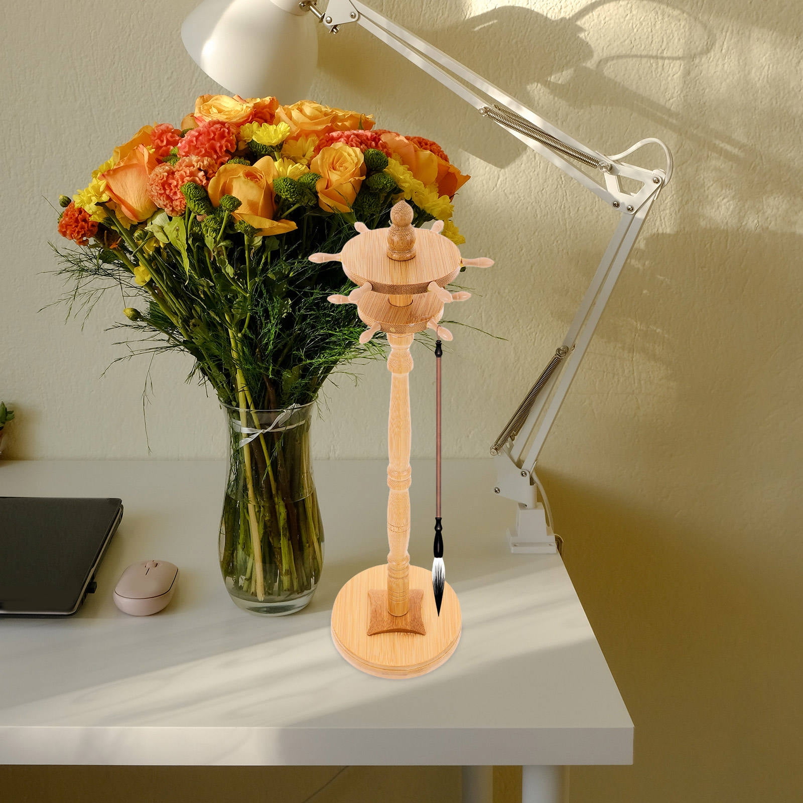 HOMEMAXS Elegant Wooden Pen Rack For Desk Shows Disk Pen Hanger Brush ...