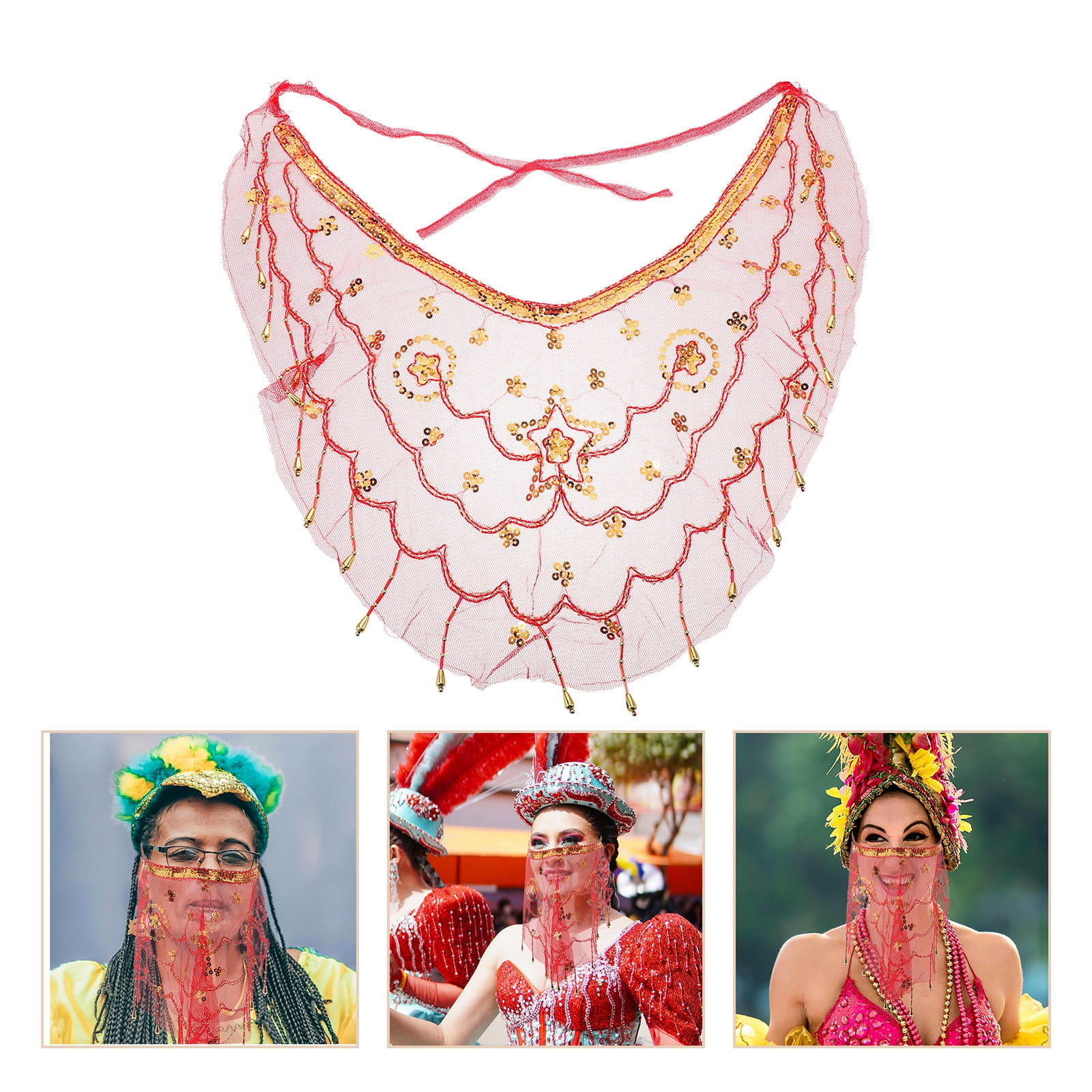 HOMEMAXS Face Veil Jewelry Sequins Veil Cosplay Halloween Mask Belly ...