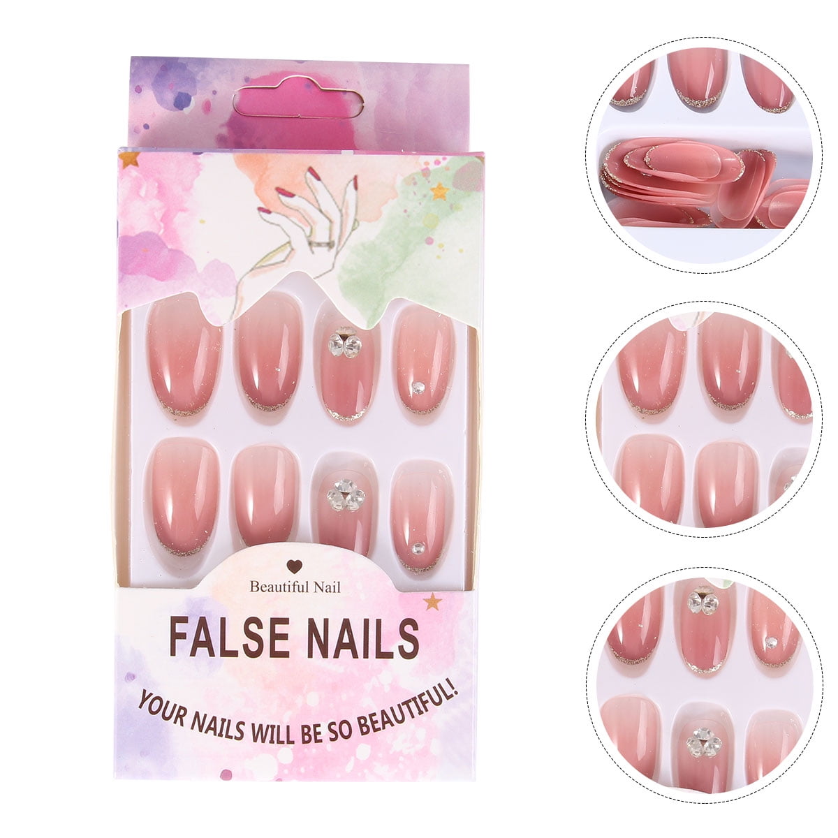 HOMEMAXS Fake Nails Cute Rhinestone False Delicate Sticker - Walmart.com