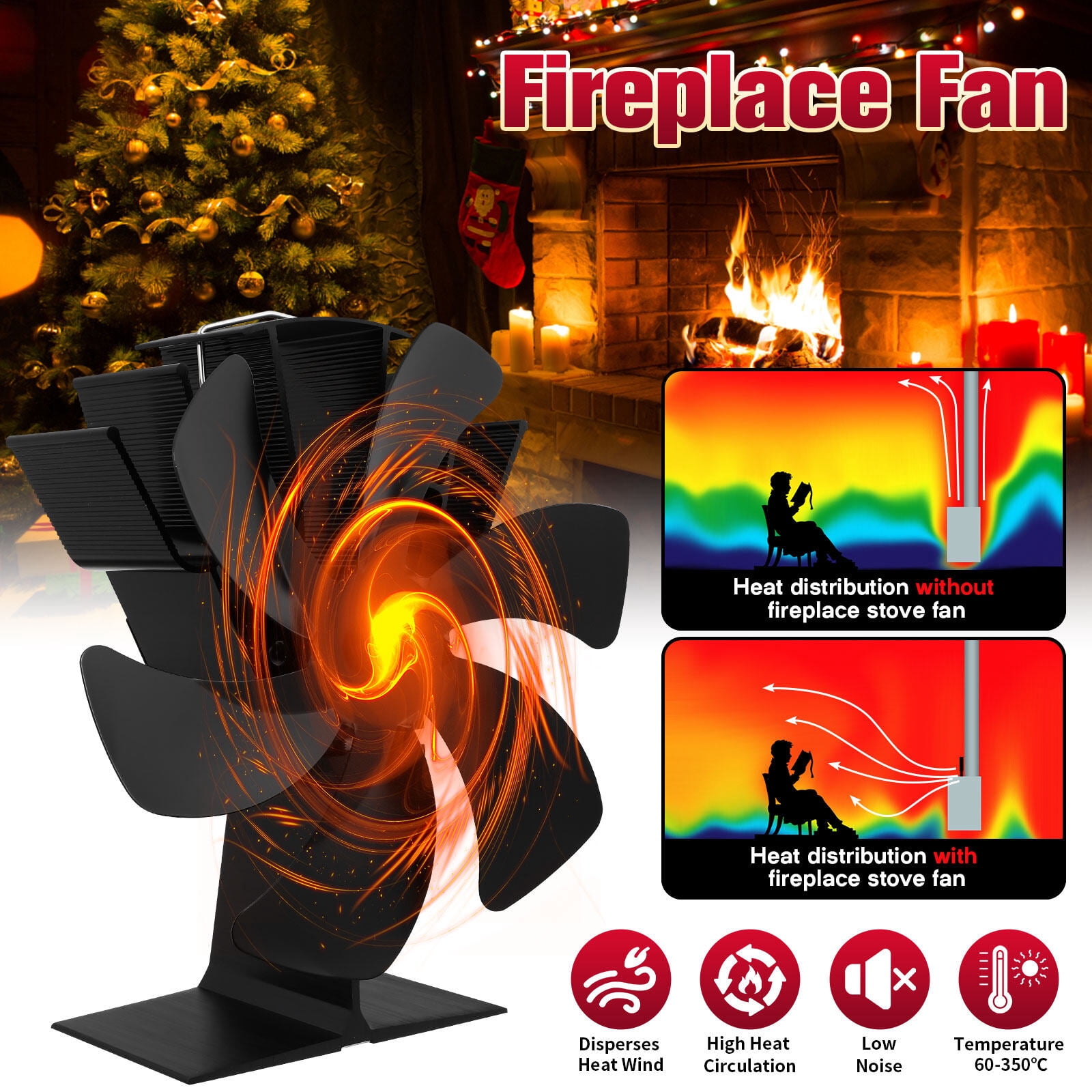 HOMEMAXS Fireplace Fan Camping Stove Electric Rechargeable Torch Blower ...
