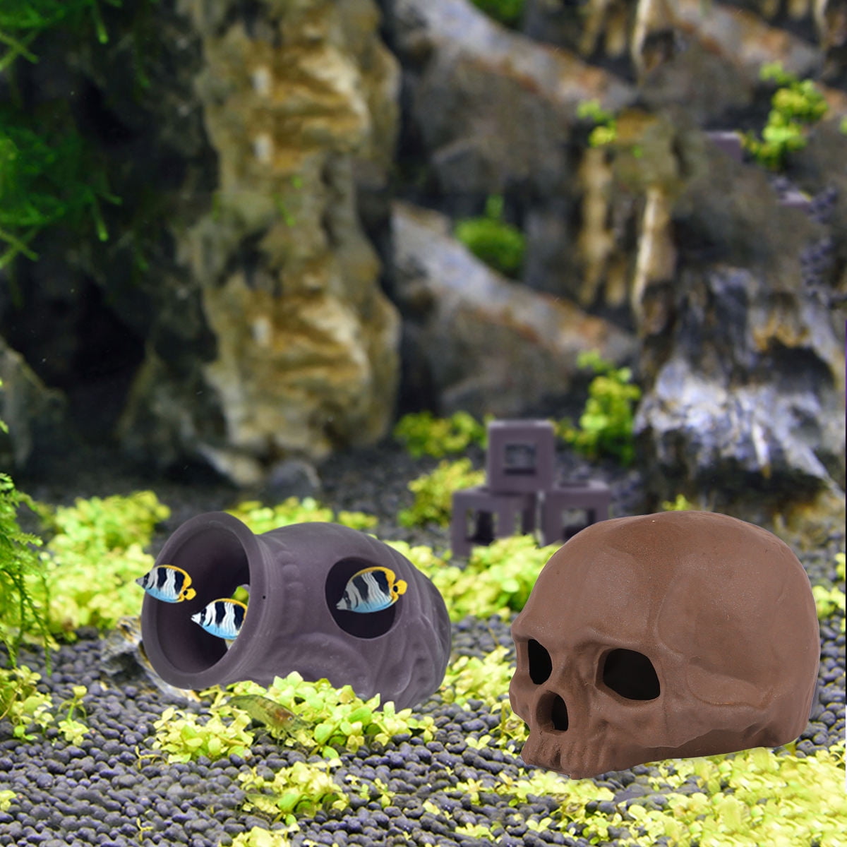 HOMEMAXS Fish Tank Pottery Decoration Skeletons Hide House Accessory ...