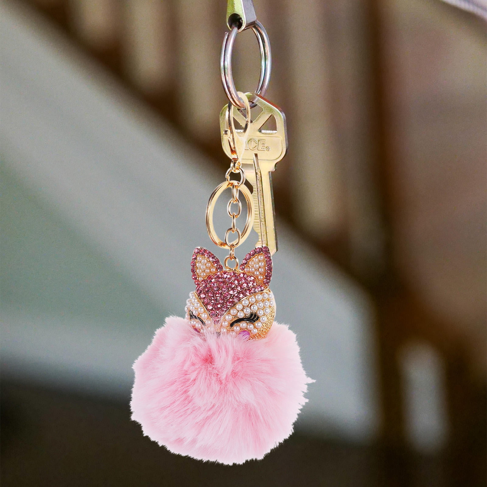 HOMEMAXS Fluff Ball Keychain Animal Keychains Bag Charm Charms ...