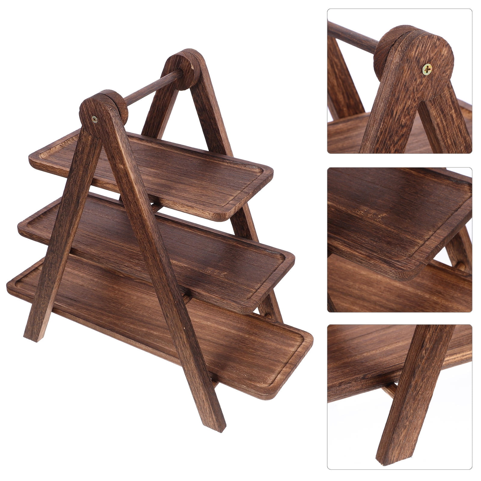 HOMEMAXS Food Plate Holder Three Tired Tray Stand Wooden Storage Rack ...