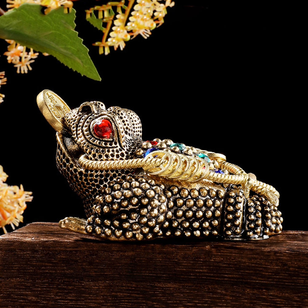 Frog Statue Lucky Golden Toad Ornament Home Decor Toad Figurine Office ...