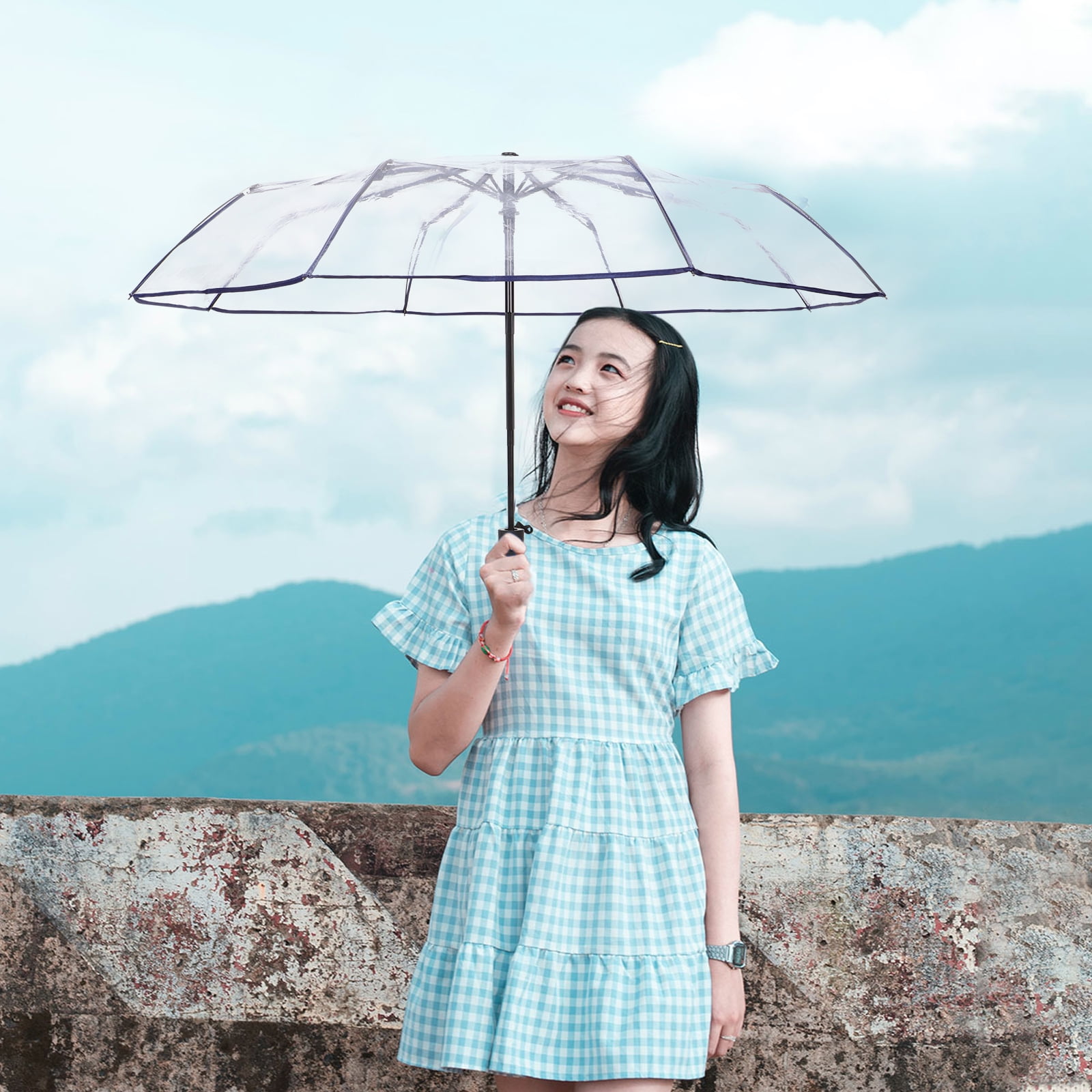 HOMEMAXS Fully Automatic Three-Fold Clear Bubble Umbrella with Tote Bag ...