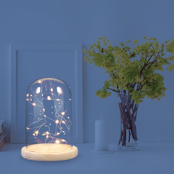 Glass Dome Lamp Bell Jar Display Dome Wooden Base String USB LED Warm ...