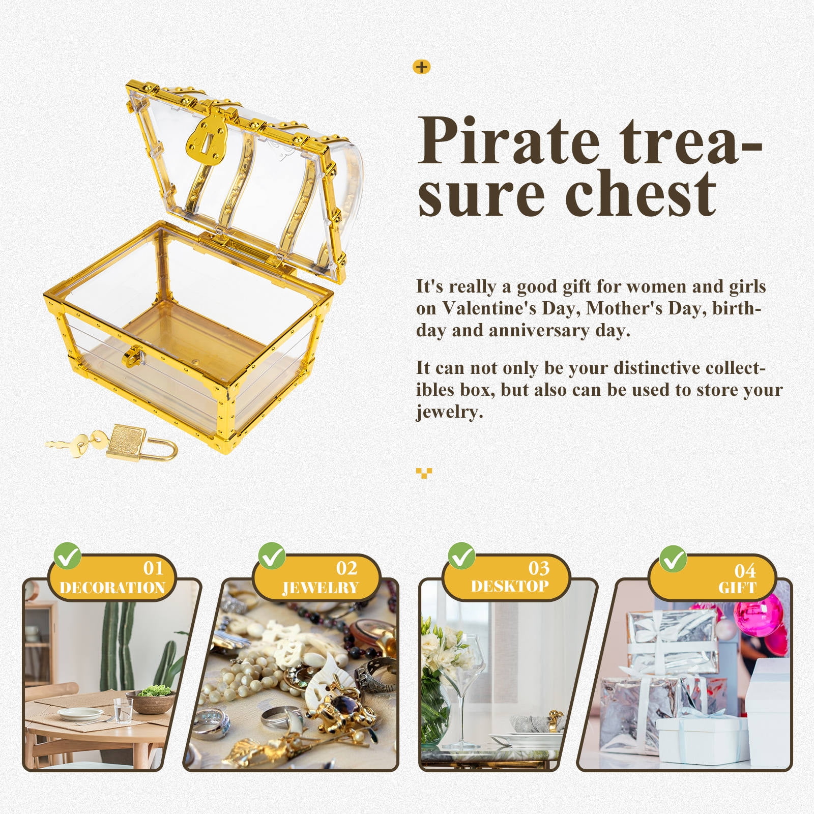 HOMEMAXS Treasure Chest Box for Pet Use Portable Jewelry Organizer with ...