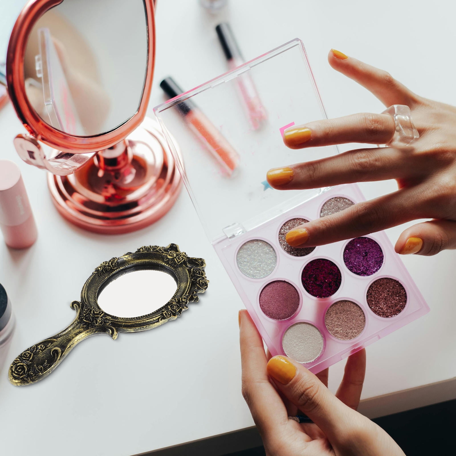 HOMEMAXS Golden Resin Small Hand Mirror for Girls with Vintage Baroque ...