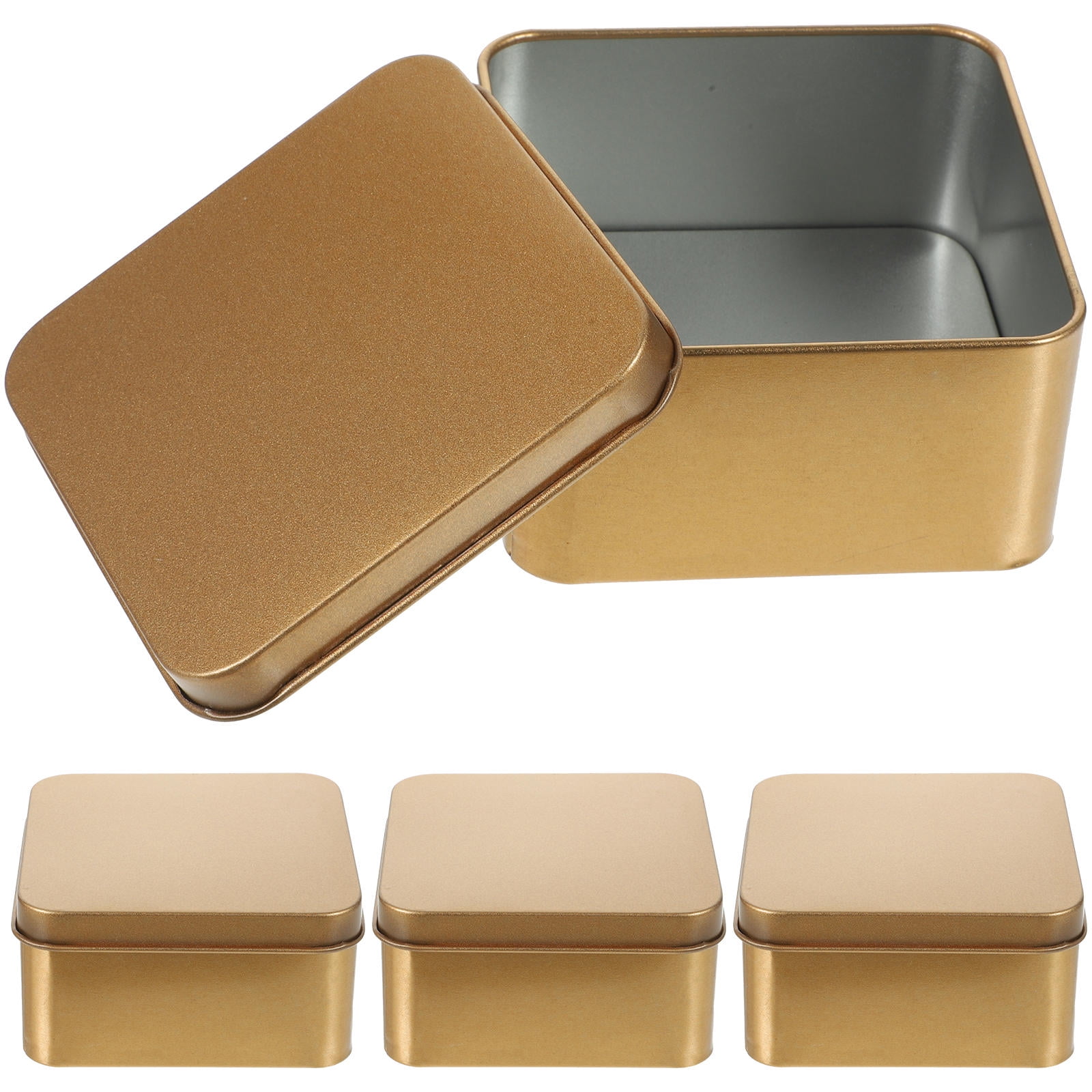 Golden Tinplate Storage Box with Lid for Organizing Tea Snacks and ...