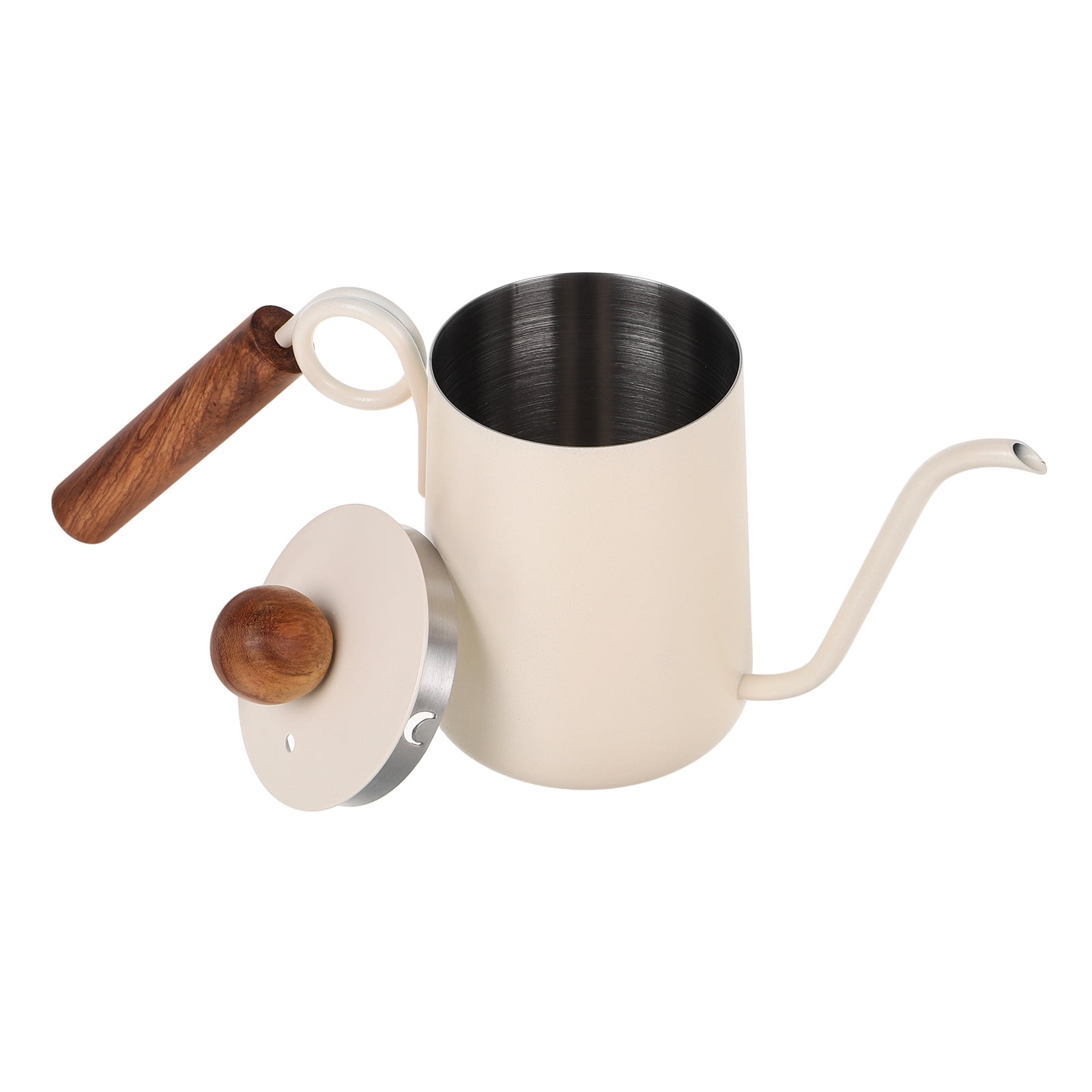 HOMEMAXS Gooseneck Coffee Kettle Stainless Pot With Wood Handle And Lid ...