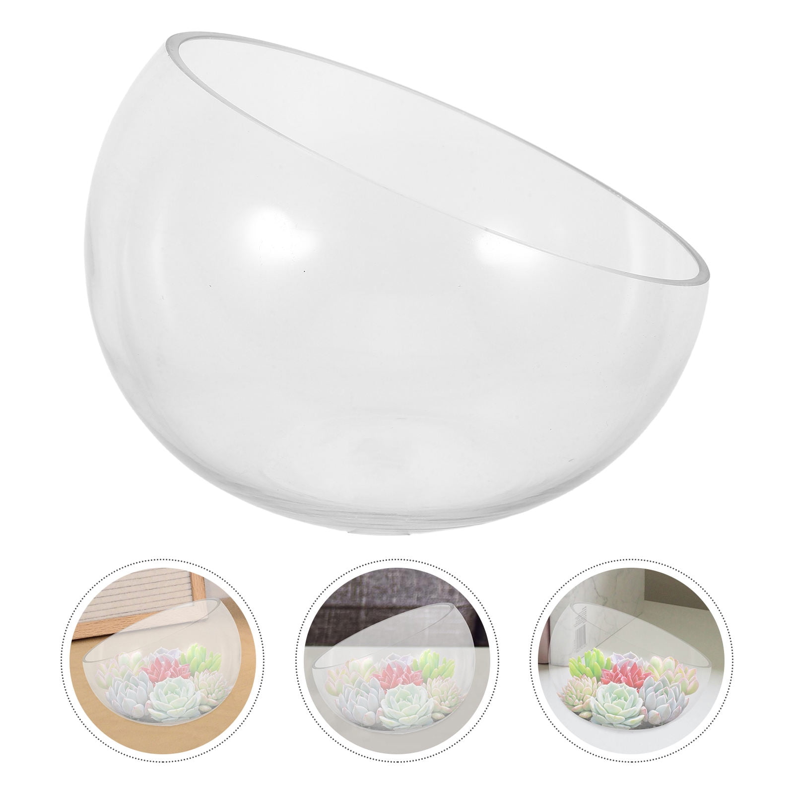 Half Round Glass Flower Pot for Succulents Hydroponic Plant Vase Clear ...
