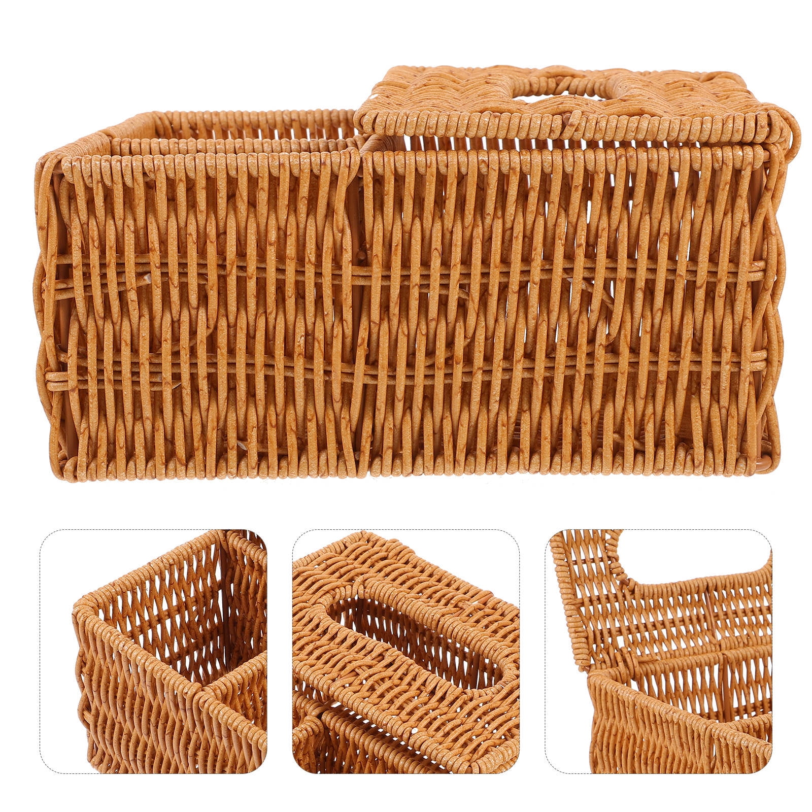 Hand Woven Tissue Box Desktop Woven Napkin Box Rustic Woven Tissue ...