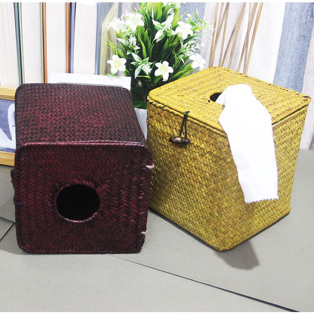 HOMEMAXS Handwoven Seagrass Tissue Box with Hinged Lid for Bathroom ...