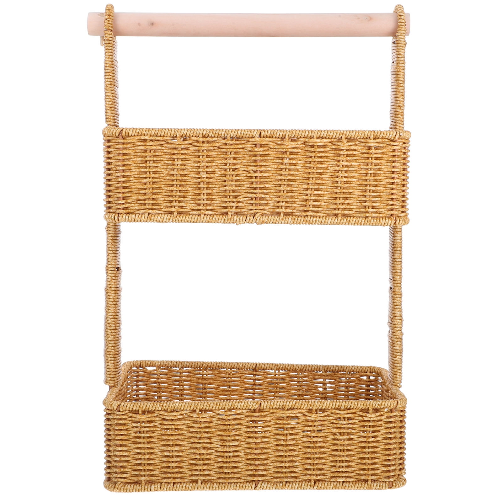 2 Tier Storage Basket for Kitchen Brown Woven Hanging Organizer 12 ...
