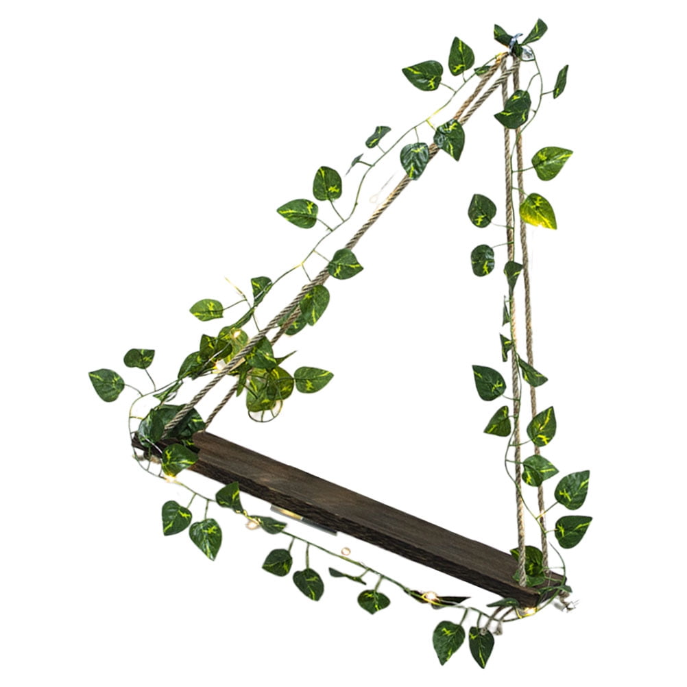 HOMEMAXS Hanging Wood Shelf Floating Shelf With Simulation Plant ...