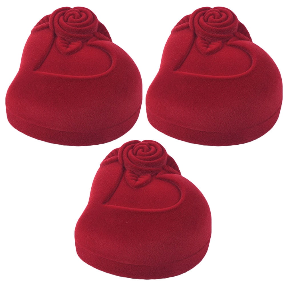 Heart Shaped Ring Box with Rose Flower Design for Wedding Ring Storage ...