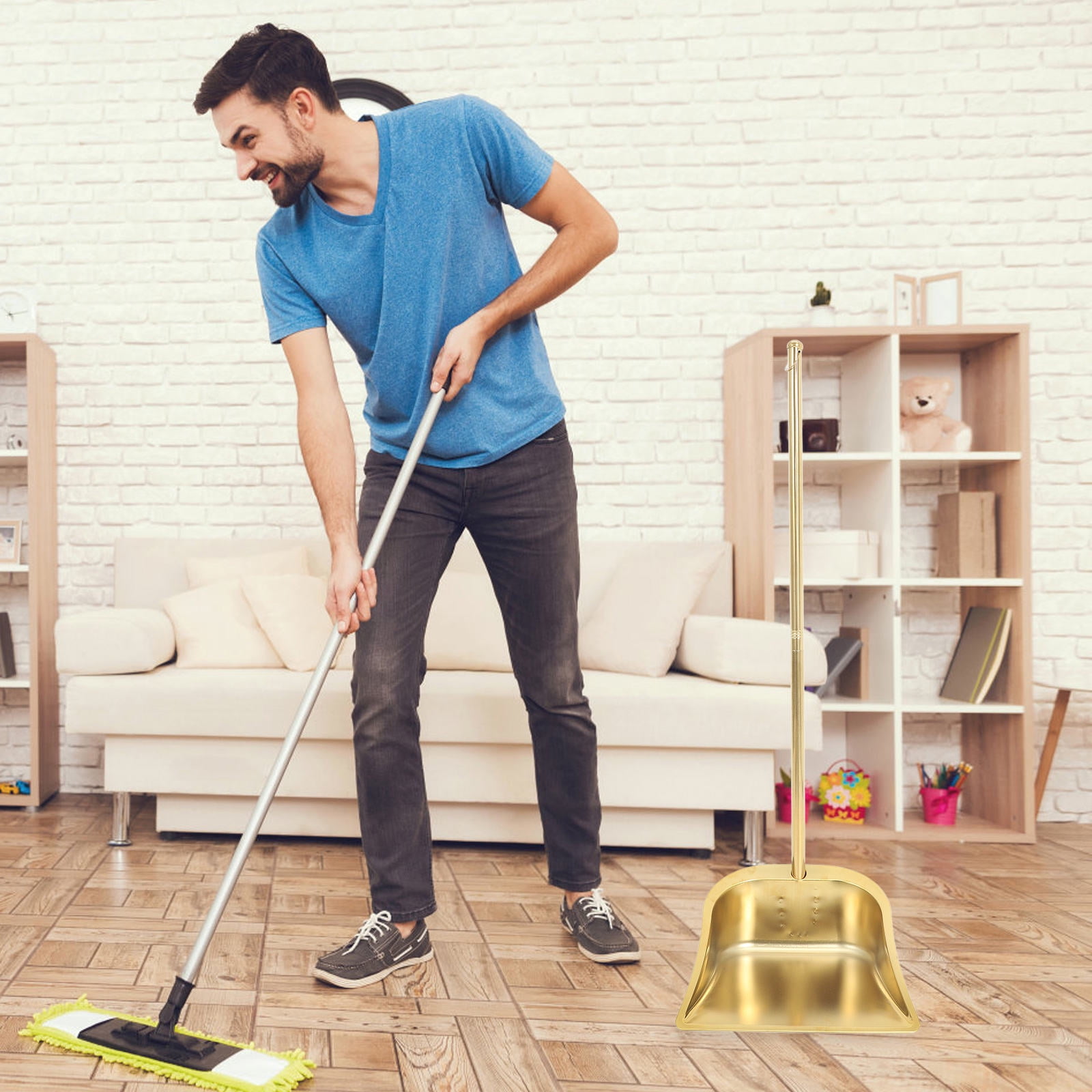 HOMEMAXS Heavy Duty Dustpan With Long Handle, Stainless Steel Upright ...