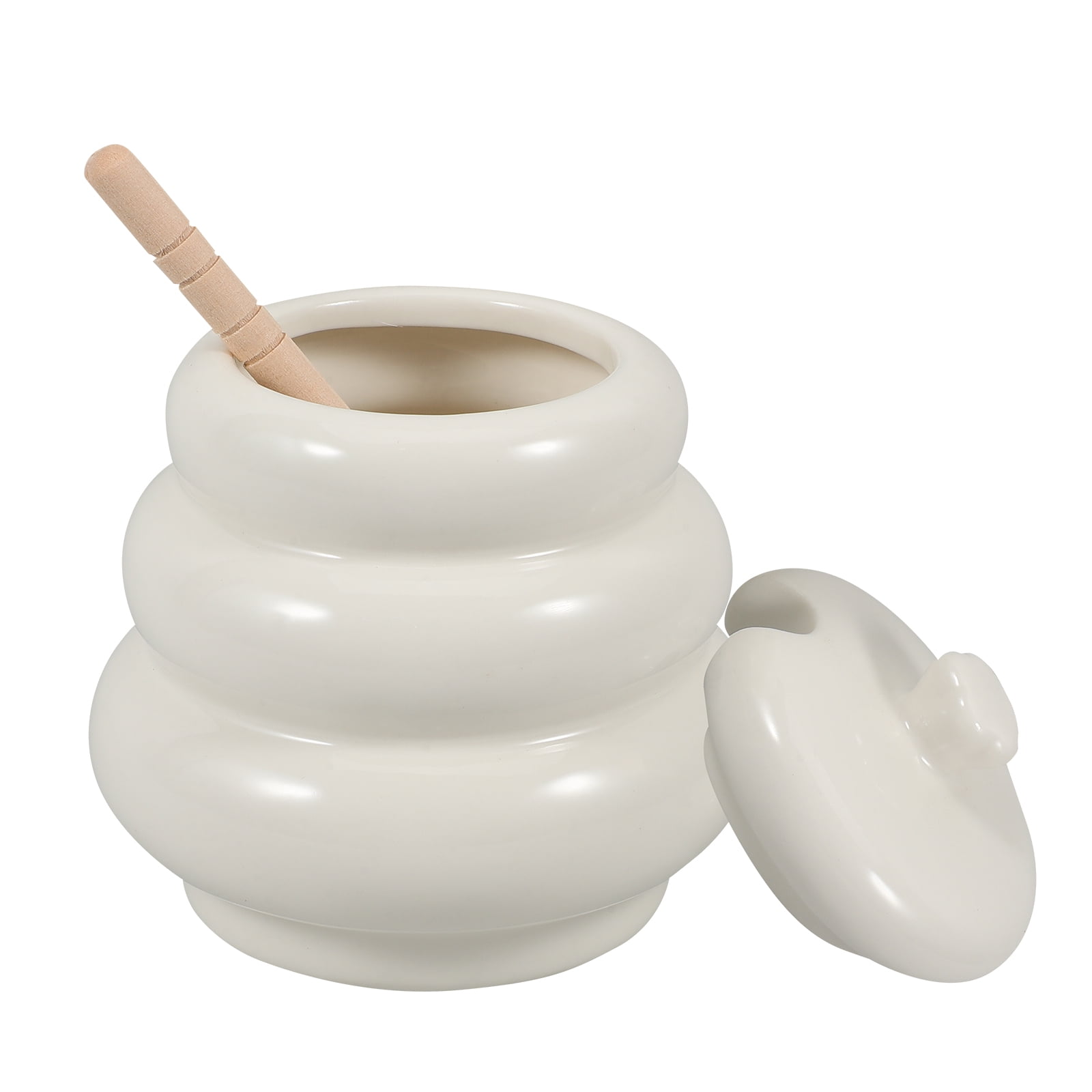 RUNROTOO Honey Pot With Dipper And Lid White 1 Set 4.7x3.7x3.7in ...